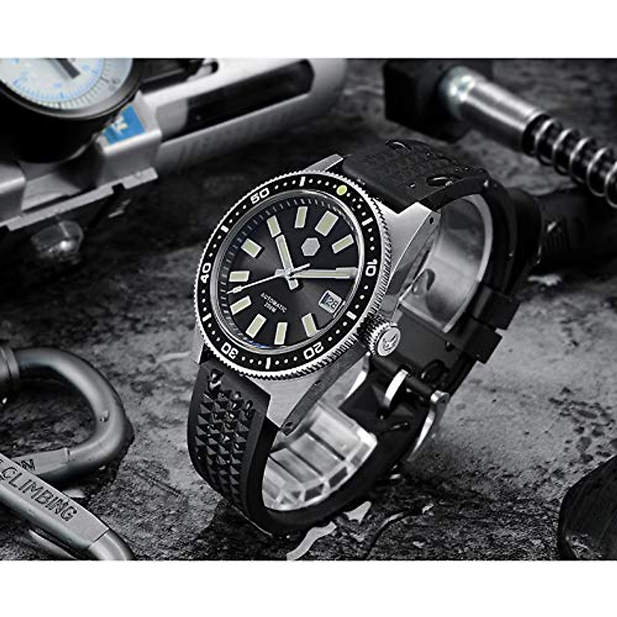 san martin 62Mas Diver Mechanical Automatic Men Watch Stainless Steel NH35 Ceramic Bezel Sunray Dial Sapphire Glass (Model 1)