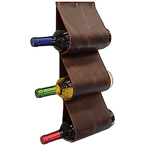 3 Bottle Wall Mounted Wine Rack. Space Saving Wine Rack, Leather Wall Wine Rack for Unique Wine Gifts for Wine Lovers. Wine Bottle Holder Doubles up as Leather Magazine Rack…