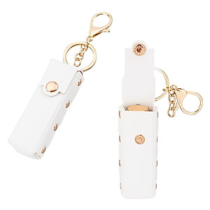 WADORN 2pcs Chapstick Keychain Holder, 6 Inch PU Leather Lipstick Organizer Holder with Keychain Mini Lip Gloss Travel Storage Case Portable Snap-On Lip Balm Sleeves for Women Gift,White