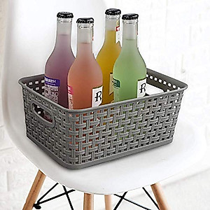 Jekiyo Grey Plastic Storage Basket, 4 Packs Pantry Storage Bin