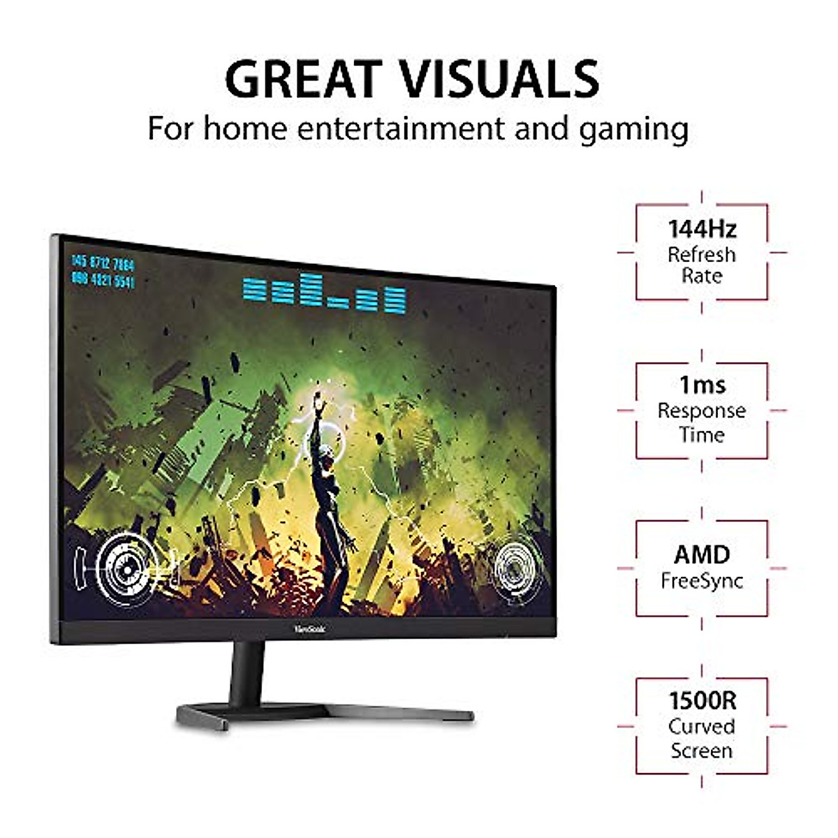 ViewSonic VX2768-2KPC-MHD 27 Inch 1440p Curved 144Hz 1ms Gaming Monitor with FreeSync Premium Eye Care HDMI and Display Port (Renewed)