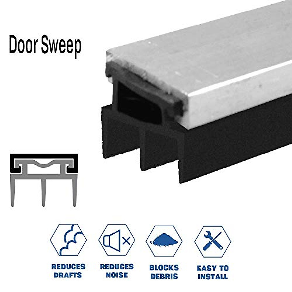 Mortised Door Bottom Sweep with Neoprene Sweep 7/16”h Exposed 0.69” Total Height (#7852) (48")