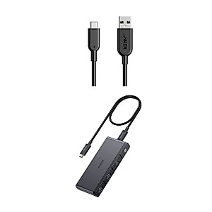 Anker USB C Hub, 556 USB-C Hub (USB4, 8-in-1) with 1.6ft USB4 Cable, 10 Gbps USB-C and USB-A Data Ports, 8K HDMI and DisplayPort Powerline II USB-C to USB 3.1 Gen2 Cable (3ft)