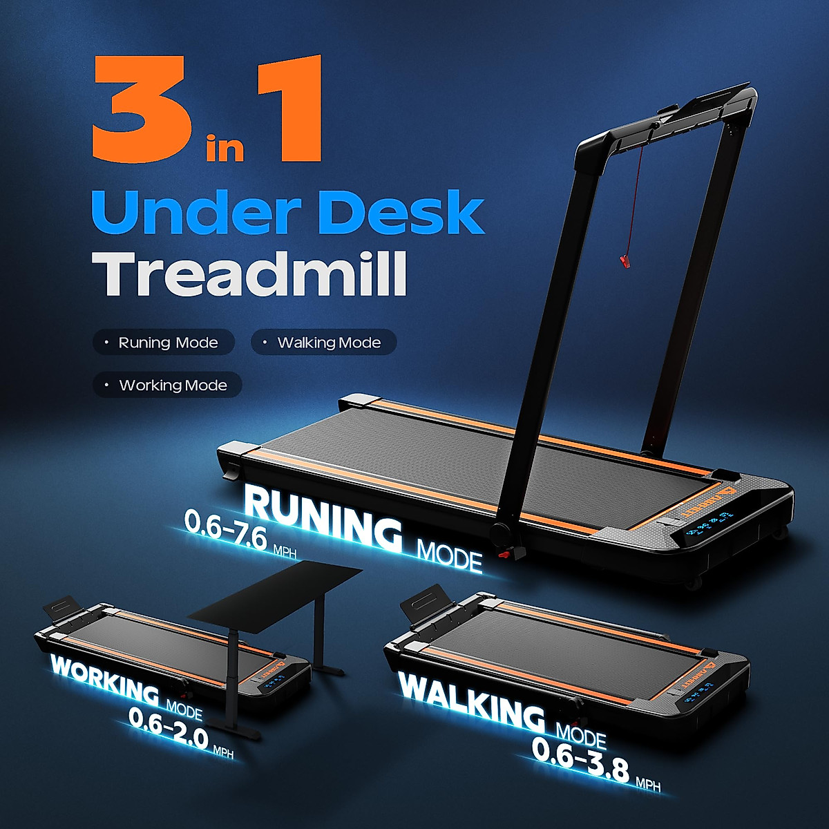 AIRHOT Walking Pad with Incline, Under Desk Treadmill for Home Office, 4 in 1 Portable Folding Treadmills, 2.5HP Low-Noise Treadmill LED Display for Walking Jogging Running