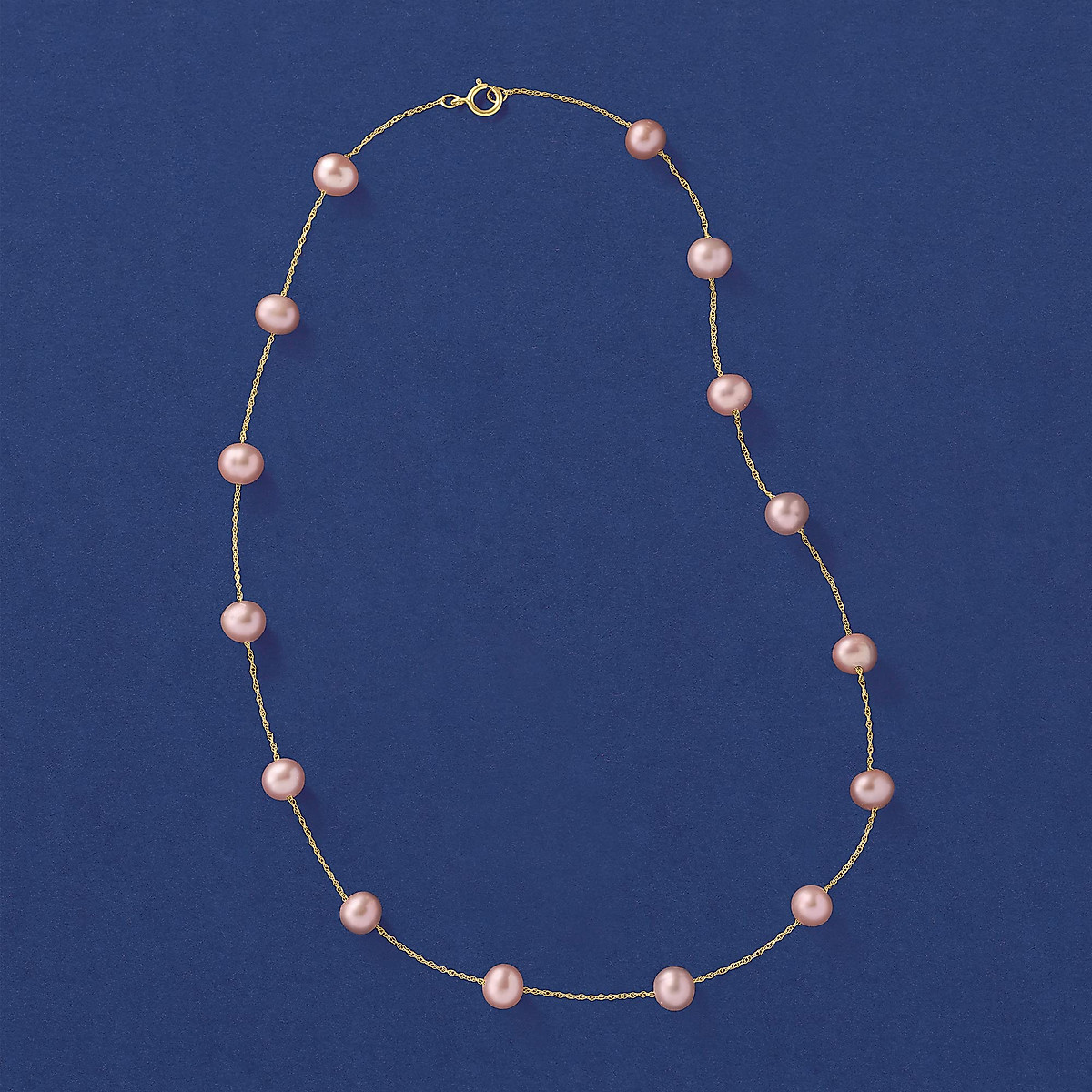 Ross-Simons 6-6.5mm Pink Cultured Pearl Station Necklace in 14kt Yellow Gold. 18 inches