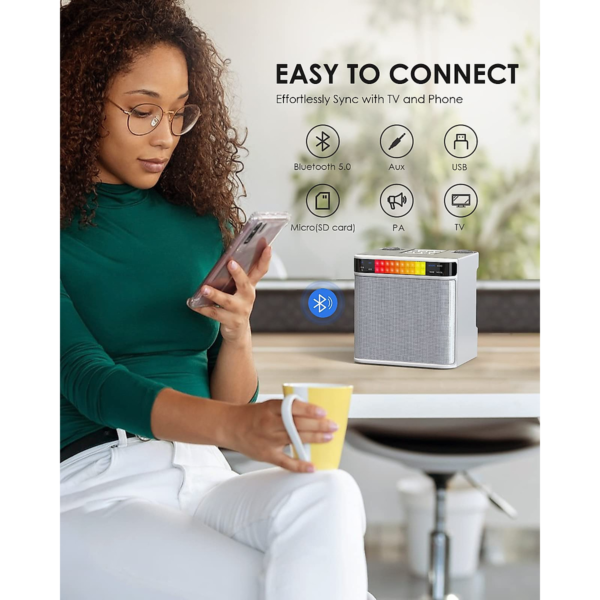 Karaoke Machine with 2 Wireless Microphones, FULLIFE 2024 3000mAh Portable Bluetooth Karaoke Speaker for Adults/Kids, PA System with RGB Light, Echo, Support TF/USB/AUX, Home Karaoke Set for Parties