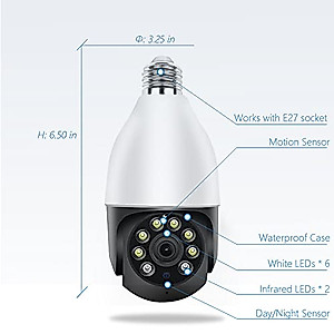 TIENCIY Security Camera Pan-Tilt Light Bulb Camera, FHD 2K Wireless Wi-Fi IP Camera, Home Surveillance CCTV Cameras with Motion Auto Tracking/Siren Alarm/Night Vision/Remote Viewing/Two-Way Audio