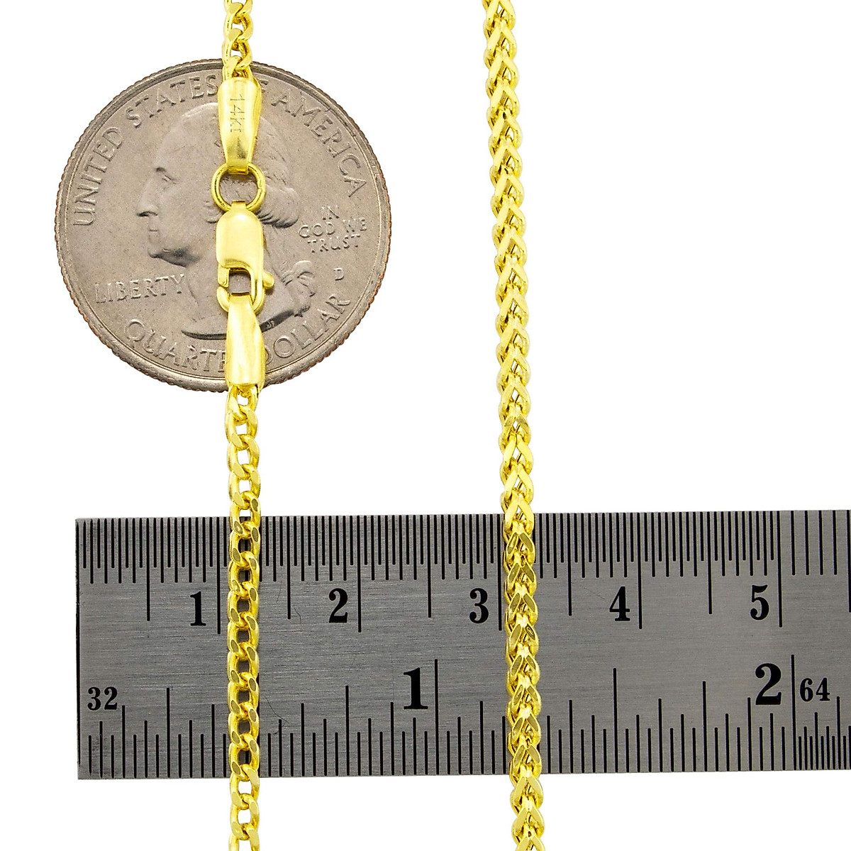 Nuragold 14k Yellow Gold 2.1mm Franco Wheat Spiga Foxtail Chain Pendant Necklace, Mens Womens Jewelry 14" 16" 18" 20" 22" 24"