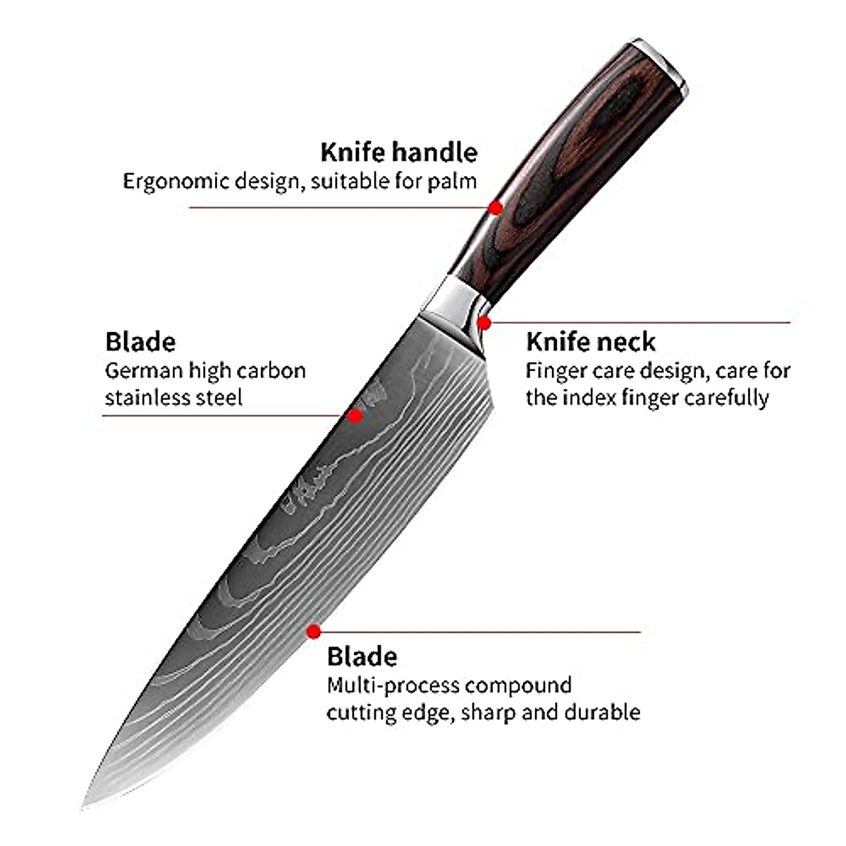 Chef Knife-GADODO Kitchen Knife, German high carbon stainless steel 8-inch paring knife chef knife, ergonomic simulation painted textured wooden handle, super sharp