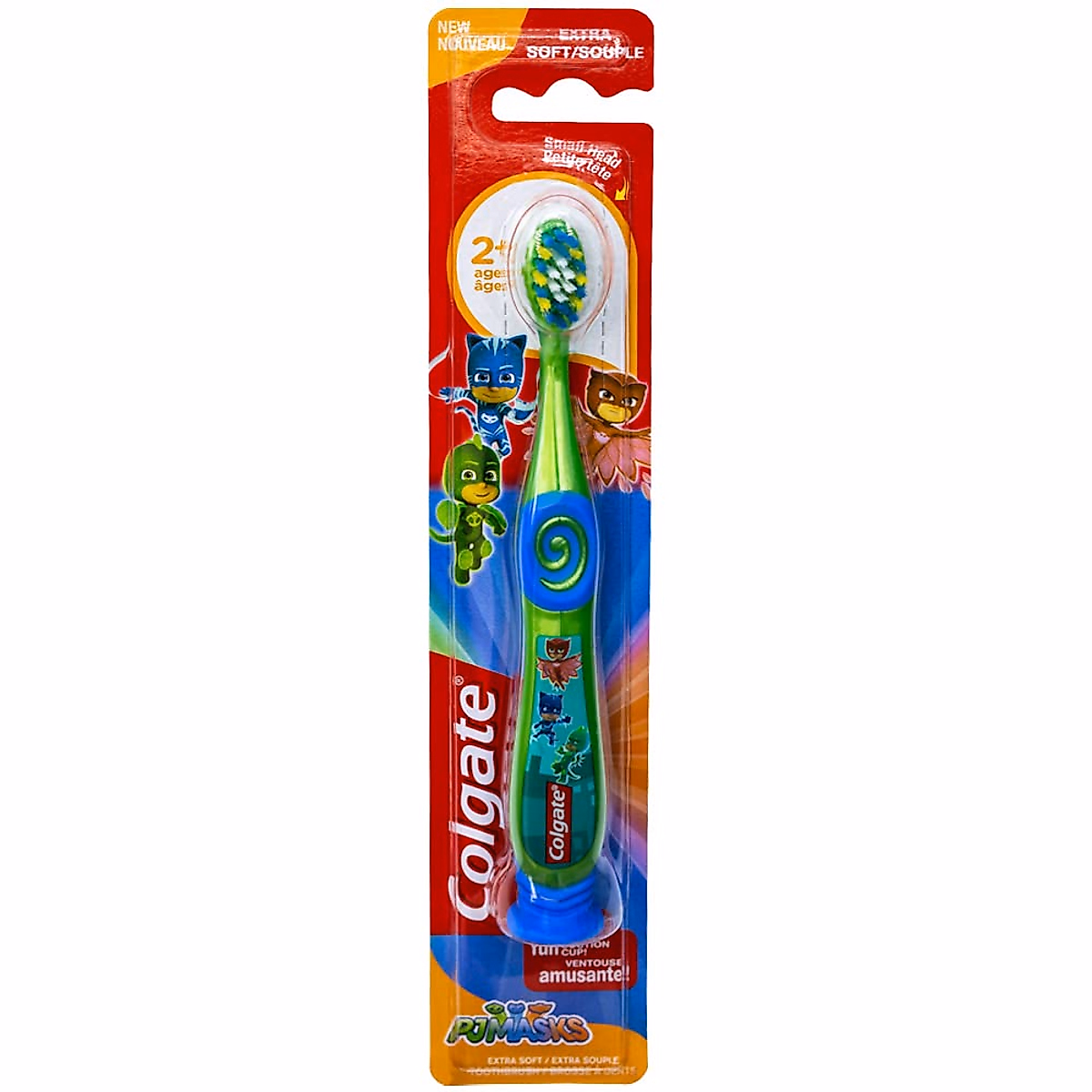 Colgate PJ Masks Toothbrush for Toddlers & Little Children with Suction Cup, Kids 2-5 Years Old, Extra - Pack of 2