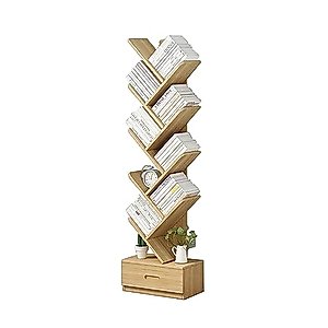VERAMY 9 Tier Tall Bookshelf Tree Bookshelf with Drawer Corner Bookshelf Floor Standing Bookcase Large Capacity Bookshelf Utility Organizer Shelves for Living Room Bedroom