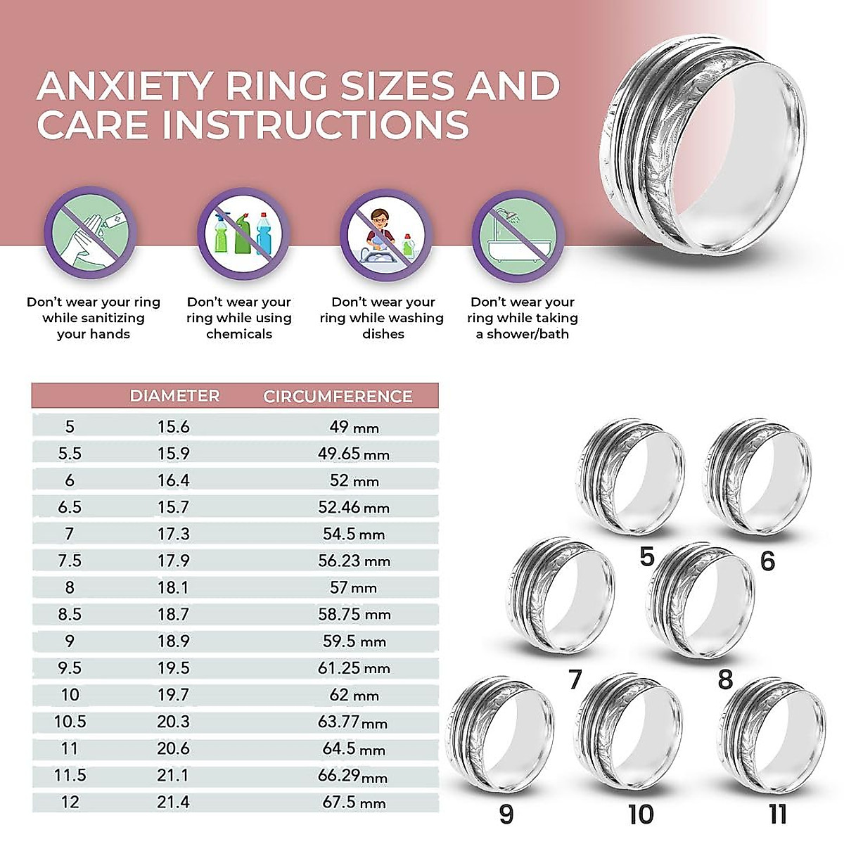 Shop LC Fidget Anxiety Ring for Women 925 Sterling Silver Spinning Spinner Rings for Men Oxidized Concave Boho Jewelry Band Meditation Stress Relief Gifts for Women Size 9 Birthday Gifts