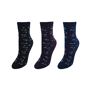 CTM® Women's Assorted Flower Patterned Crew Socks (3 Pairs), Multiple