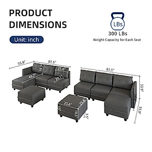 LLappuil Modular Sectional Sofa, Oversized Sectional Couch with Reversible Chaise, Modular Sectionals for Living Room, Faux Leather Fabric Waterproof Sofa, 10 Seat Couch with Storage, Dark Grey