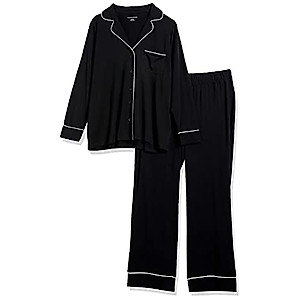Amazon Essentials Women's Cotton Modal Long-Sleeve Shirt and Full-Length Bottom Pajama Set (Available in Plus Size), Black, XX-Large