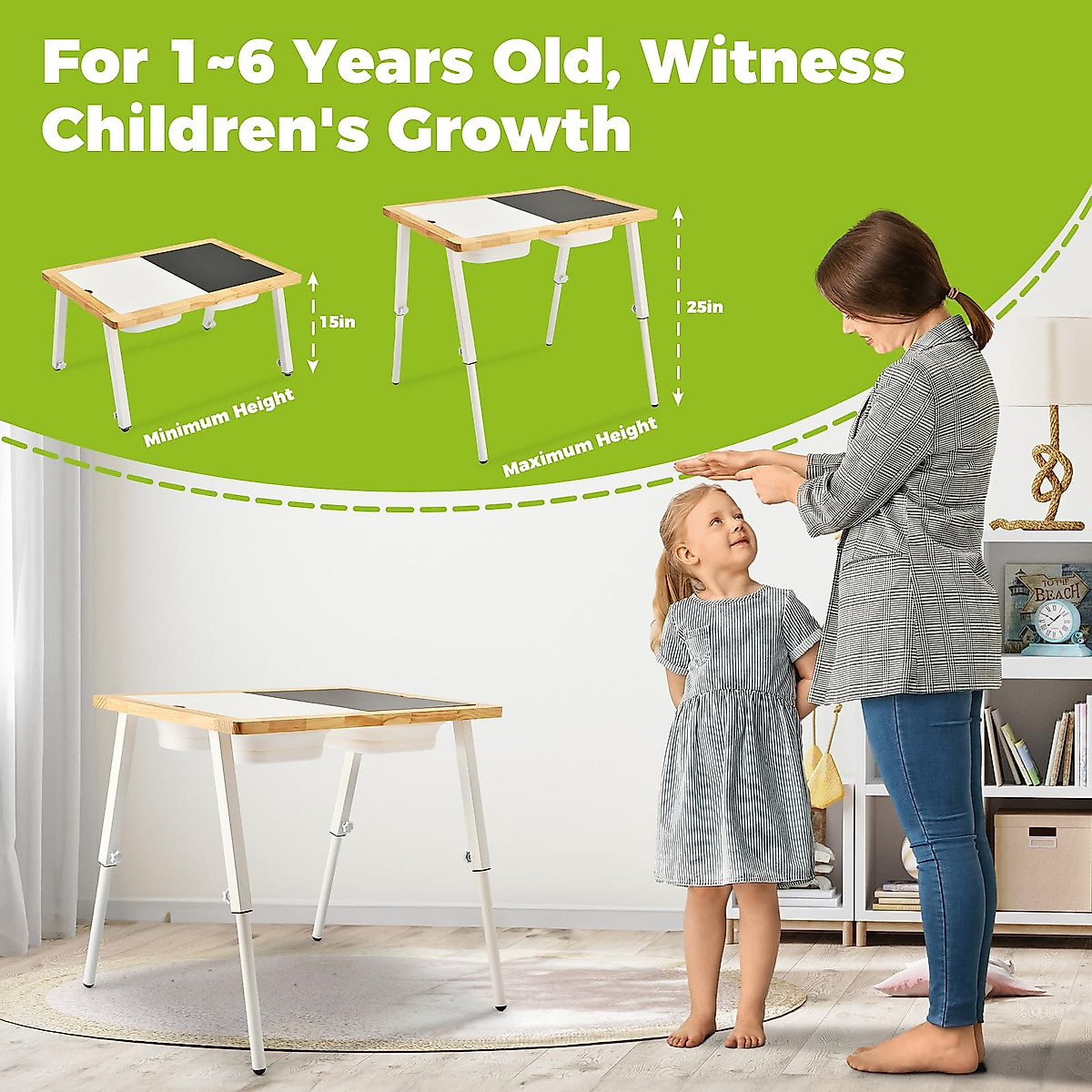 SAUCE ZHAN Sensory Table for Toddlers, Kids Table with 3 Bins Writable Lids, Adjustable Height Play Table, Preschool Table for Outdoor Indoor Use, Sand and Water Table Children's Desk Dining Table