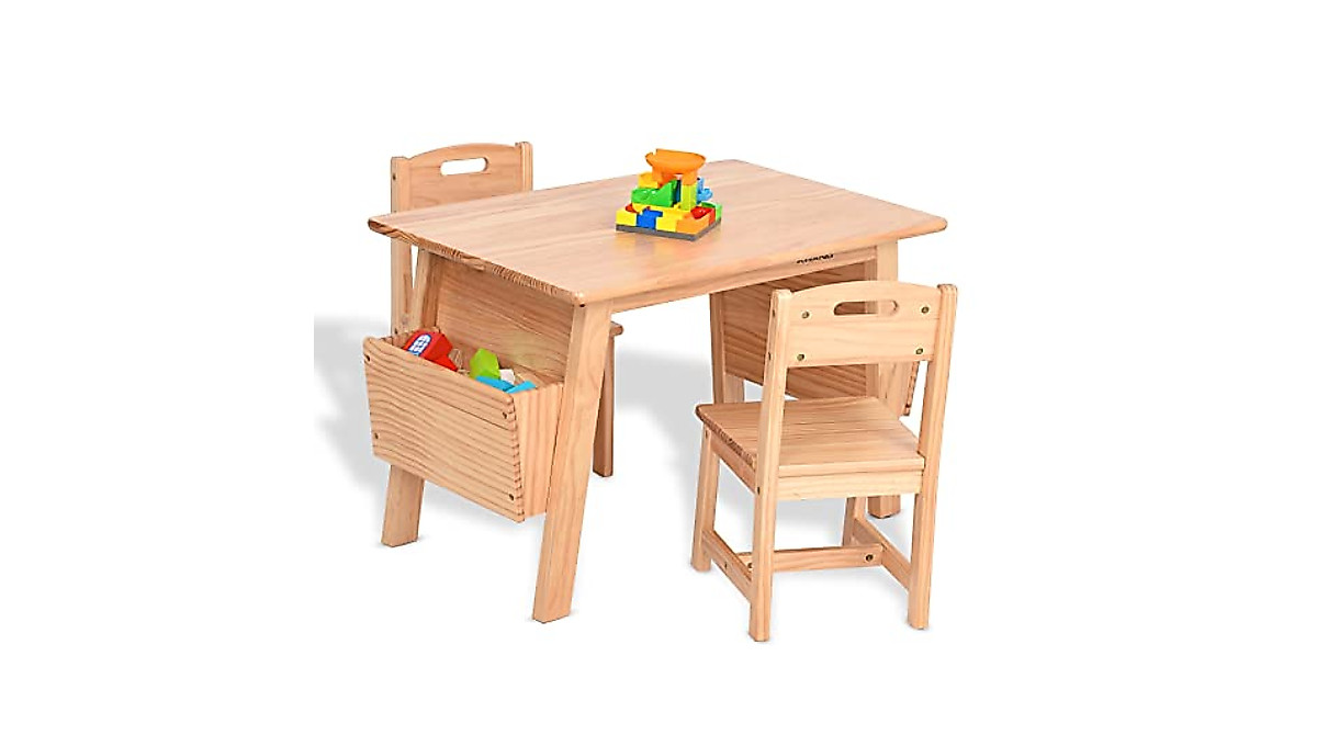 KRAND Kids Solid Wood Table & 2 Chair Set with Storage - Durable & Easy ...