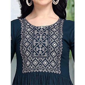 TRENDMALLS Women's Rayon Silk Neck Embroidrey Stitched pleated Kurta/Kurti For Women R17-XL