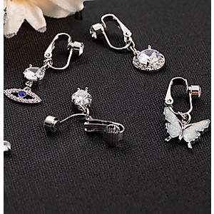 NICEIGHT 10PCS Faux Belly Button Rings for Women Dangle Belly Rings Clip On Belly Rings Butterfly Evil Eye Fake Navel Rings Non Piercing Jewelry S10