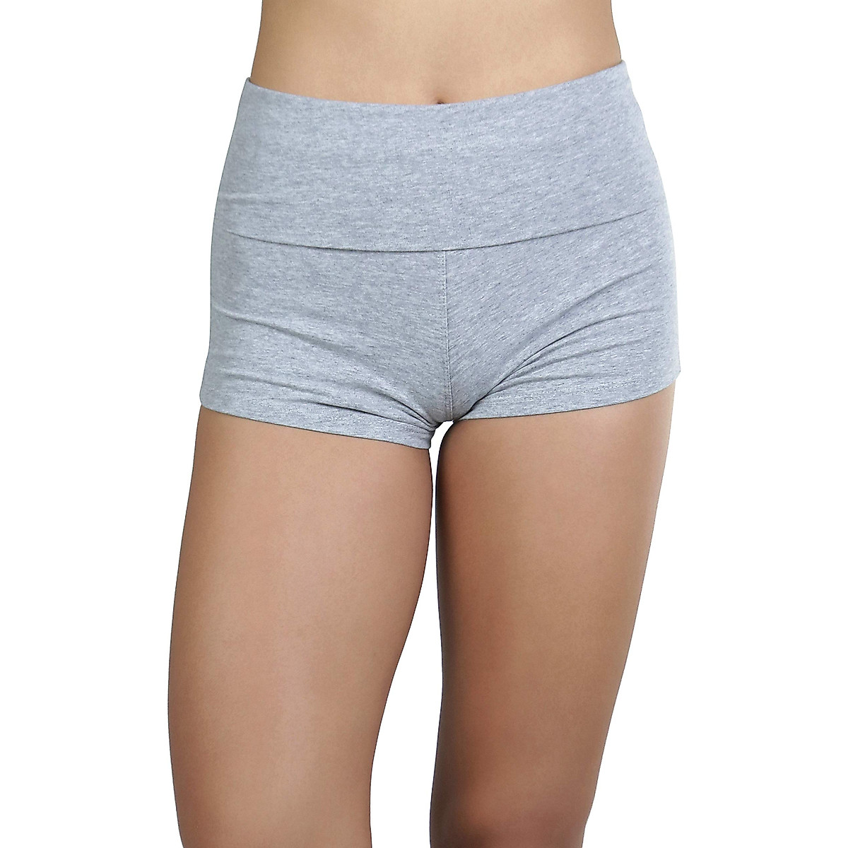 ToBeInStyle Women's Wide Waistband Rollover Yoga Shorts - Light Heather Grey - S