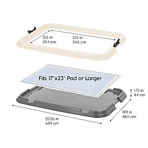 IRIS USA Pee Pad Holder, Medium Dog Pad Holder, Secured Latches, Non-Skid Rubber Feet, High Polish Finish for Easy Cleaning, Leak Protection Indoor Potty Tray, Dark Gray