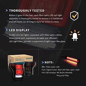 VLAND Led Tail lights Compatible with Ford F-150/ Raptor 2015-2019 Pickup Truck w/Red Turn Signal (Not Fit a XLT/Lariat and Factory with BLISS or LED Version), Smoke