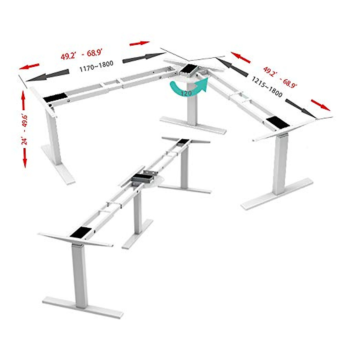 Bookshelf Height-Adjustable L-Shaped Standing Corner Desk Frame, Intelligent Electric Lifting Table with 4 Automatic Memory Keyboards, Heavy-Duty Steel Desk can Rotate 120°, for Home Office