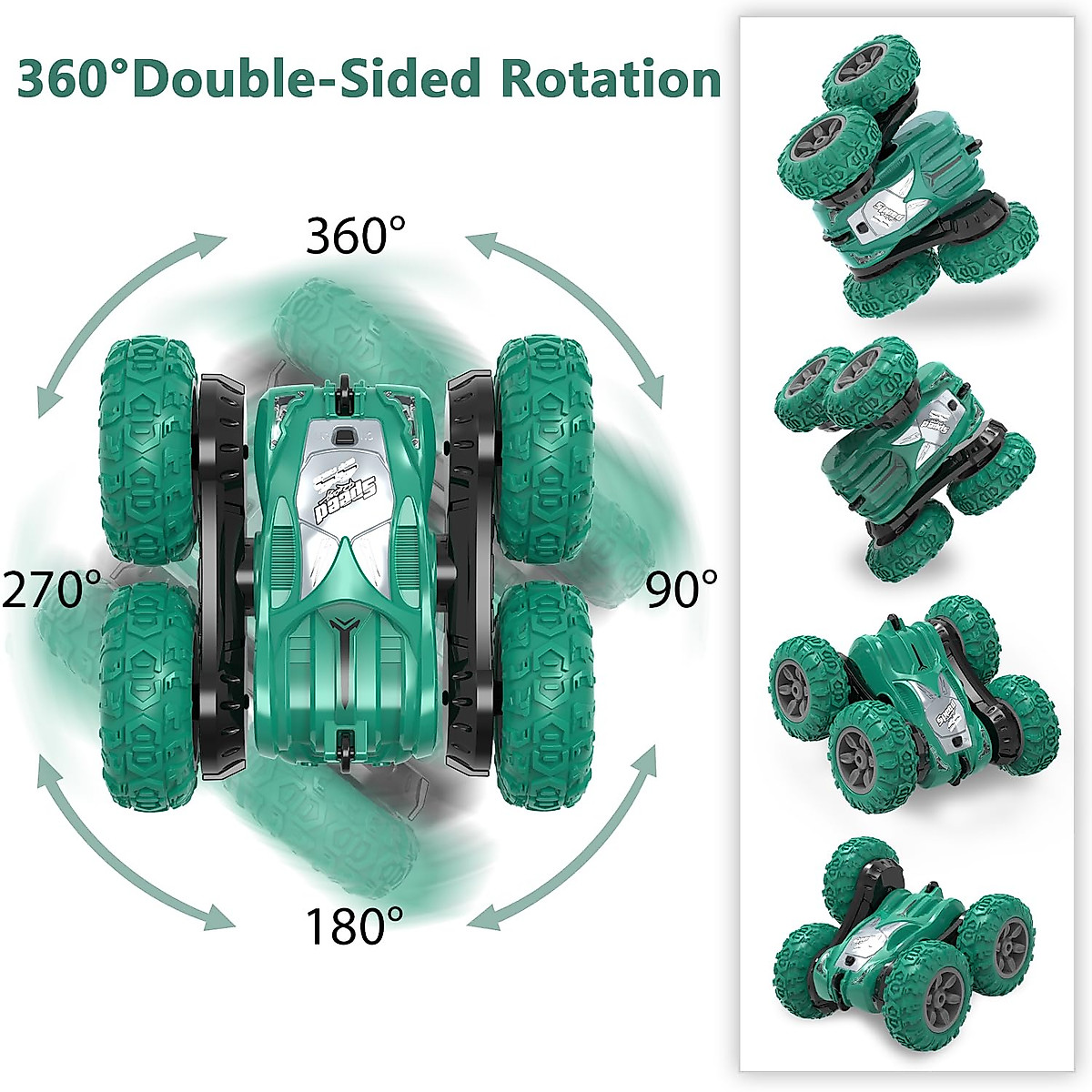 AFUNX Remote Control Car, RC Stunt Double Sided 360° Rolling Rotating Rotation Cars, High Speed Off Road Racing Truck for 6 7 8-12 Year Old Boy Kids Toy (Green)