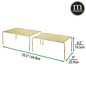 mDesign Adjustable Raised Metal 4-Piece Kitchen Stacking Organizer, Expanding Storage Rack - Cupboard, Pantry Shelf, Non-Skid Feet, Hold Dishes, Bowls, Mugs, Concerto Collection, 2 Pack, Soft Brass