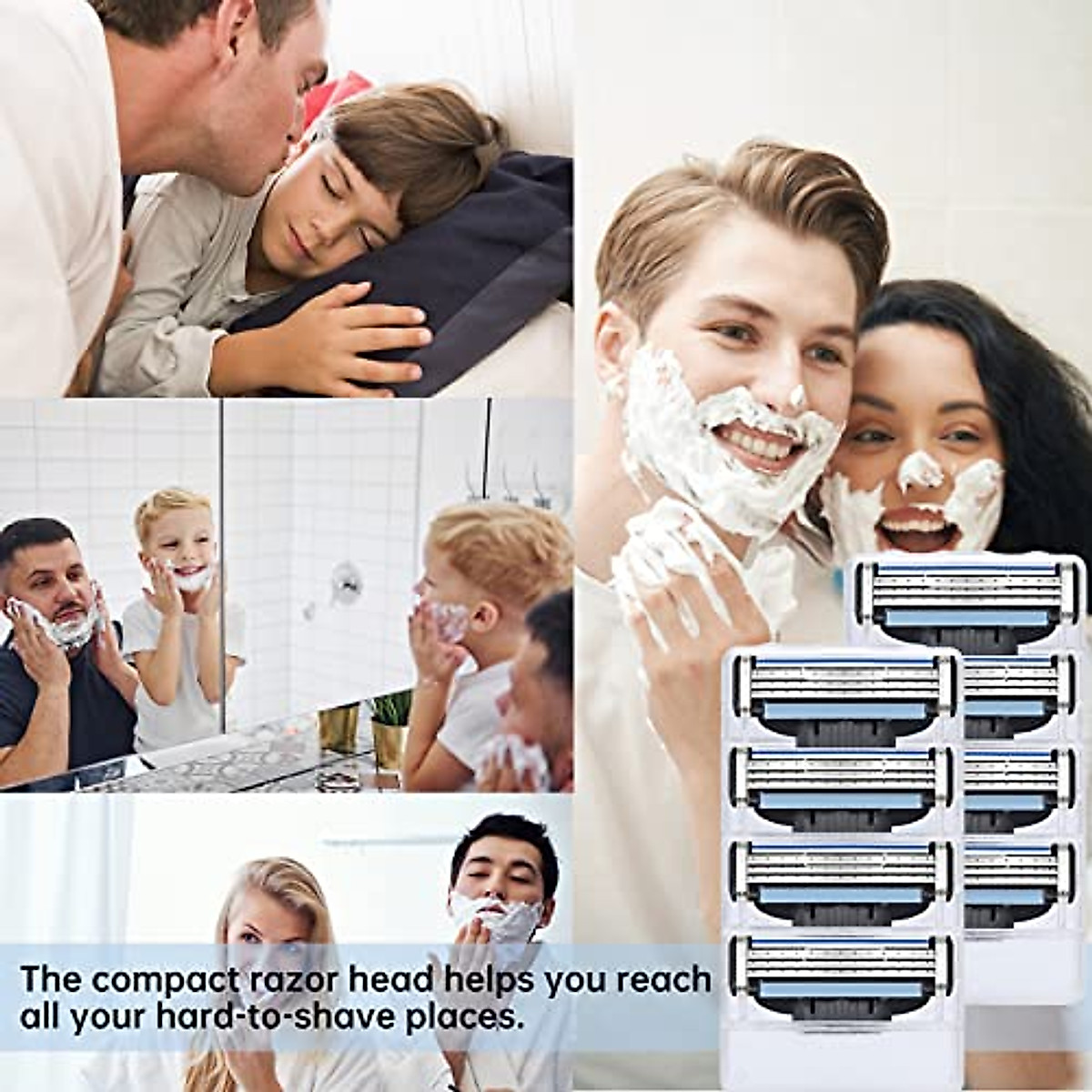 Razor Blades Refills for Mach3, Razor Blades Men, Turbo Razor Blades Refills for Gillette with Precision Cut Stainless Steel Blades, Men Shaver Blade for Longer Hair and Hard to Shave Spots