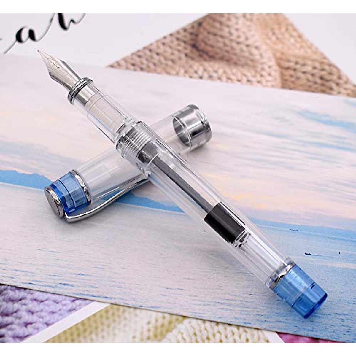 Lanxivi 5 PCS Yongsheng 3003 Fountain Pen Set Demonstrator Transparent Fine Nib with Ink Refill Converter, Perfect for Signature, School, Executive Business