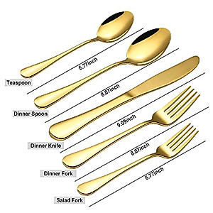 Gold Silverware Flatware Set for 8, 40 Piece Stainless Steel Cutlery Set With Titanium Golden Plated, Tableware Kitchen Utensil Include Spoons, Forks, Knives, Mirror Polished, Dishwasher Safe