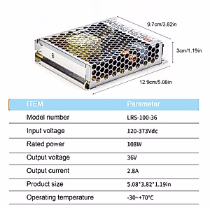 DrapeMania LRS-100-36 36V 2.8A 100W Single Output Switching Power Supply - 90.5% Efficiency, 85-264VAC Wide Input, Ultra Slim 1U, Reliable for Industrial Applications, Automation Systems
