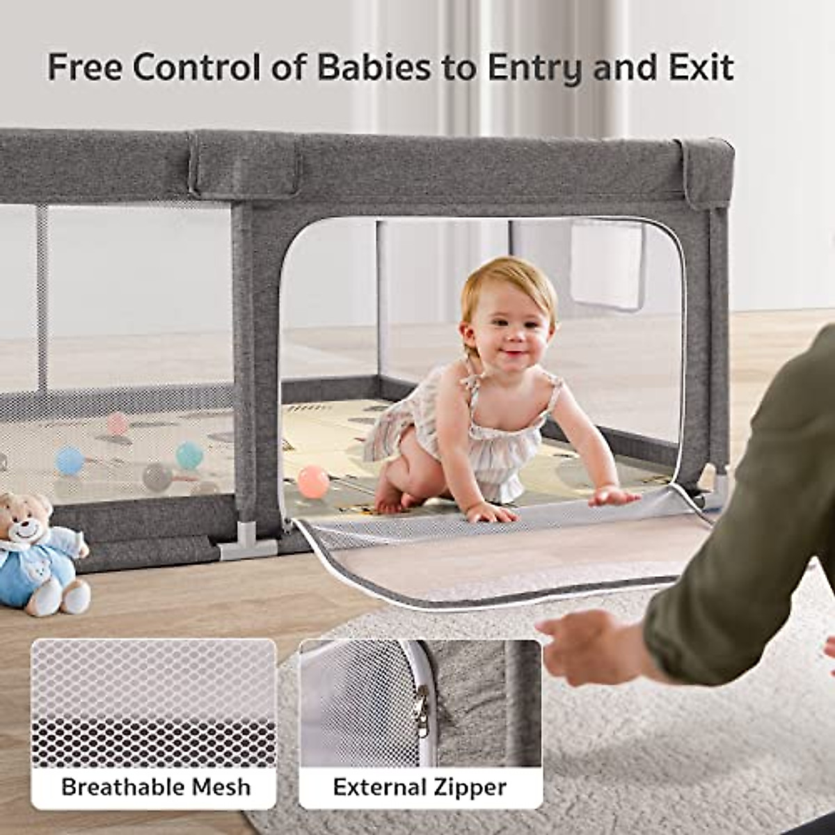 UANLAUO Baby Playpen, Baby Playard, Baby Play Yard, Large Play Pens for Babies and Toddlers, BPA-Free, Non-Toxic, Safe No Gaps (Gray, 59x71inch（with mat)