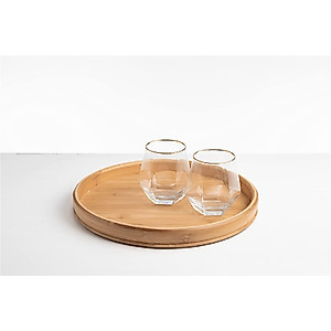 Round Bamboo Serving Tray Without Handles Wooden Breakfast Tray, Large Decorative Food Tray for Ottoman, Coffee Table, Breakfast, Drinks 12 Inches