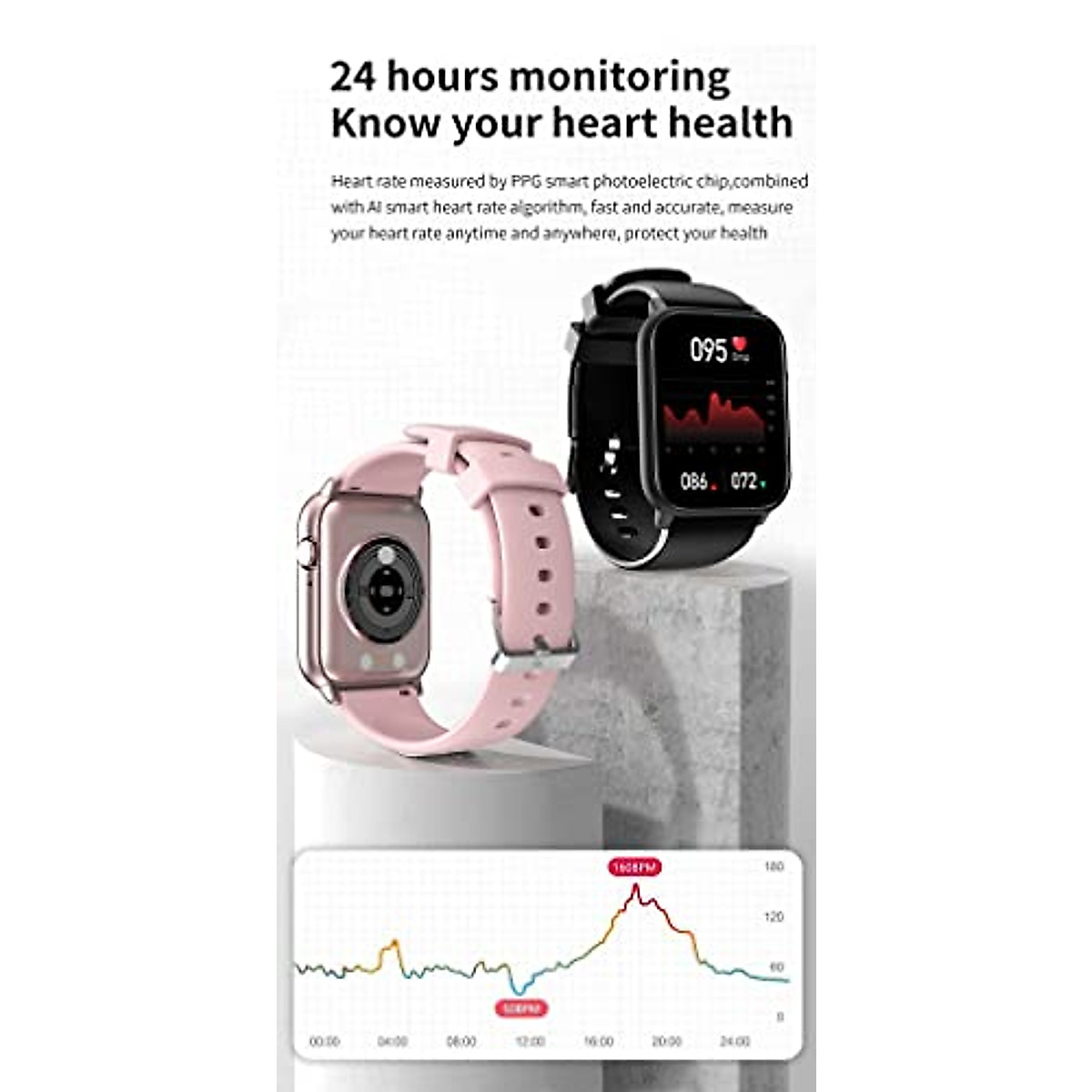 Dimdaa Smart Watch, Smartwatch with Blood Pressure, Blood Oxygen Monitor, Fitness Tracker with Heart Rate Monitor, Full 1.8" Touch Fitness Watch for Men Women (Pink)