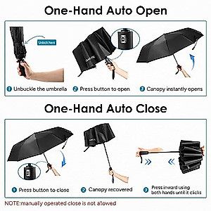 travel inspira Folding Umbrella - Travel Umbrella Compact Automatic Open Close, 12 Ribs Windproof UPF 50+ UV Protection for Rain, Snow, Sunny, Black