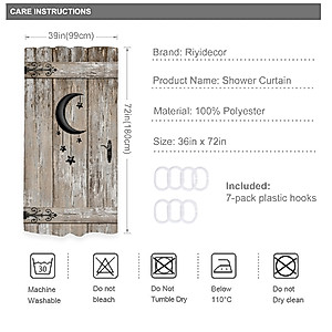 Riyidecor Rv Half Barn Door Shower Curtain 36Wx72H Inch Small Stall Country Single Shower Curtains Rustic Door Curtains Farmhouse Moon Star Farm Bathroom Decor Fabric Polyester Waterproof 7 Pack Hooks