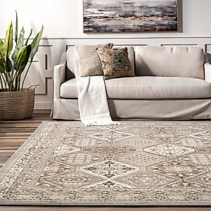 nuLOOM 2x10 Becca Traditional Tiled Area Rug, Taupe, Faded Transitional Design, Stain Resistant, For Bedroom, Dining Room, Living Room, Hallway, Office, Kitchen, Entryway