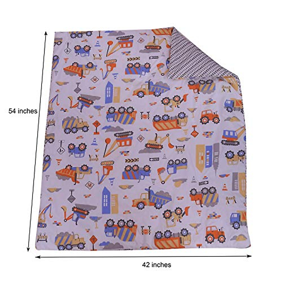 Bacati Construction Multicolor Boys Cotton 4 Piece Toddler Bedding Set 100 Percent Cotton Includes Reversible Comforter, Fitted Sheet, Top Sheet, and Pillow Case for Boys