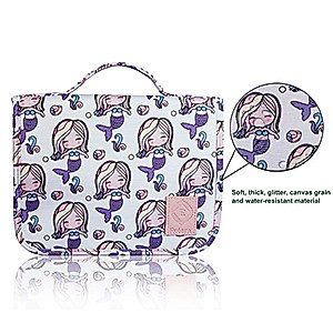 Eudora Hanging Travel Toiletry Bag for Women and Girls, Teenage Waterproof Bathroom Bag, Cute Glitter Mermaid Shower Cosmetic Bag with Large Capacity and 360 Rotatable Hook (Pink)