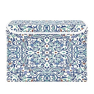 Kigai Turkish Colorful Pattern Storage Basket with Lid Collapsible Storage Bin Fabric Box Closet Organizer for Home Bedroom Office 1 Pack