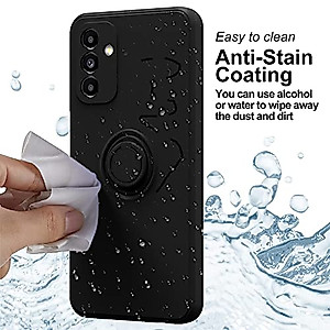 ZIYE Samsung A13 5G Phone Case with Ring Stand Holder Clip Kickstand, Skin-Friendly Touch Silicone Case with 360°Rotatable Ring Kickstand Shockproof Fall-Proof Military Drop Protection Cover Black