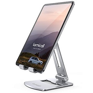 Lamicall Tablet Stand, Foldable Holder - Adjustable Tablet Dock, for 4.7" - 13" Tablet, Such as iPad Pro 11/10.5/12.9, Mini, Air, Galaxy Tabs, Kindle, Silver