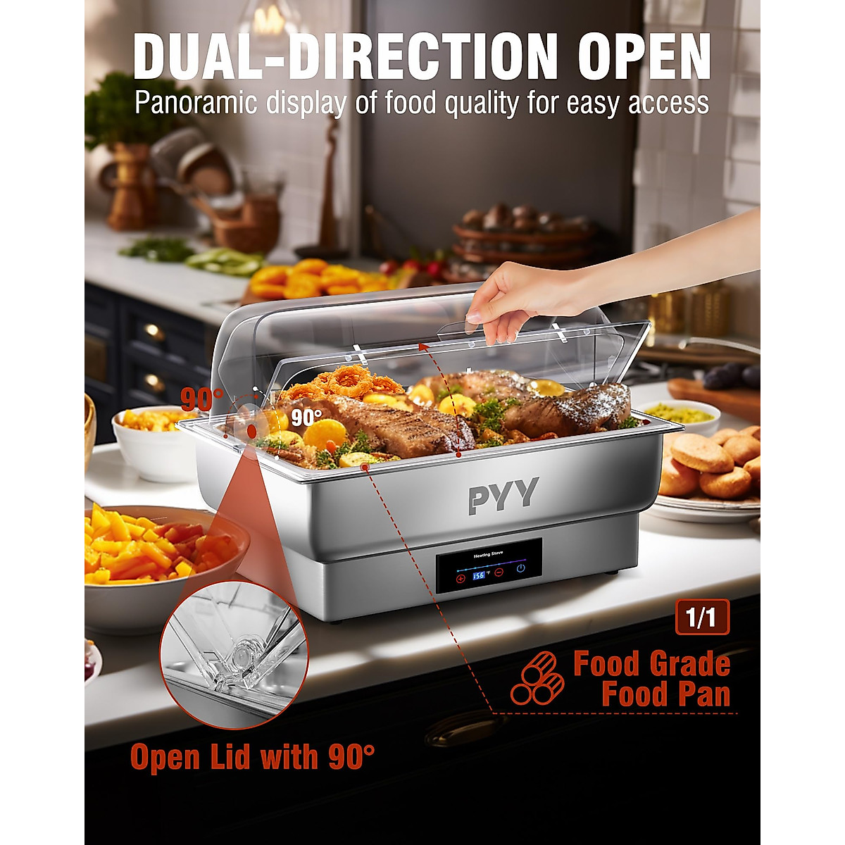 PYY Electric Chafing Dish Full Size Stainless Steel Chafer,Temperature Control, Chafing Dish Buffet Set for Catering,Buffets