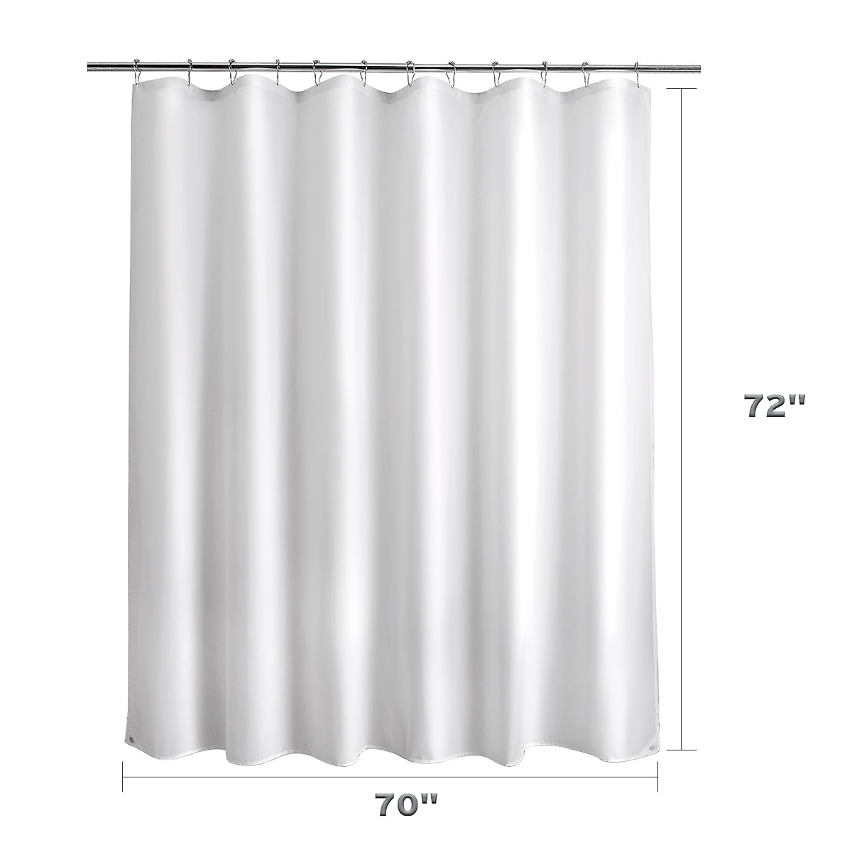 Titanker Fabric Shower Curtain Liner Washable, 70 x 72 Inches, White Shower Liner Fabric with 2 Magnets, Bathroom Polyester Shower Liner Waterproof Soft Lightweight, White