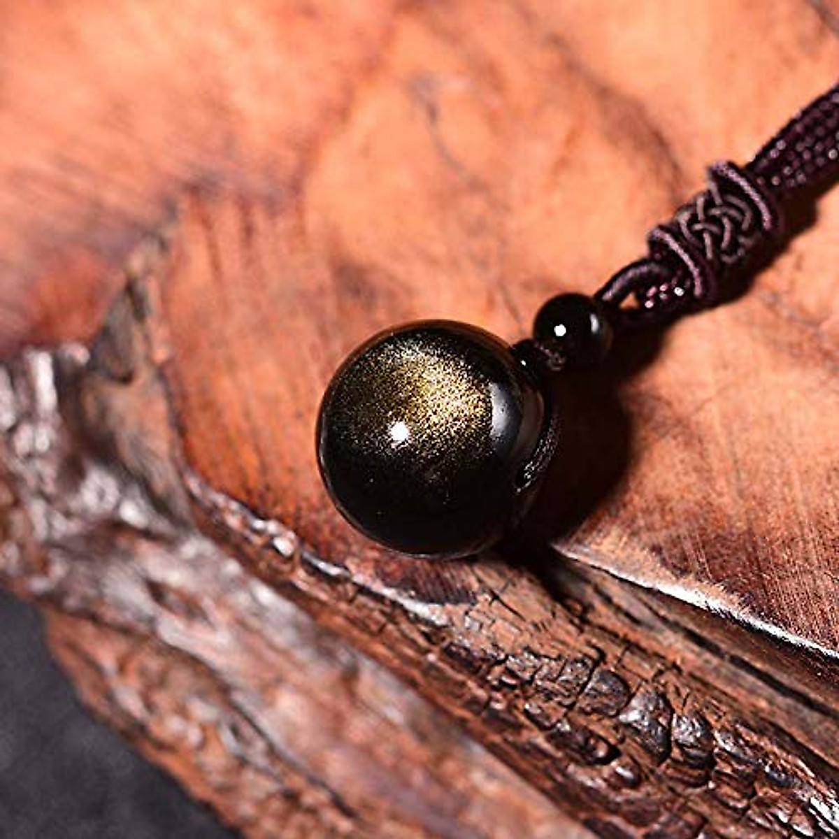 Sinymilk Natural Gold Obsidian Onyx Pendant Rainbow Eyes Beads Lucky Blessing Necklace (20mm)