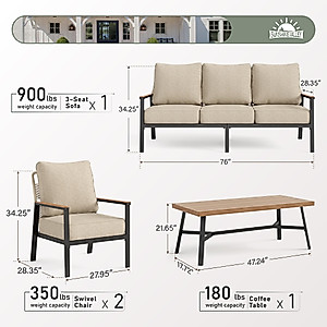 SUNSHINE VALLEY 4 Pieces Patio Furniture Set, High Back Rattan Outdoor Conversation Set with Thick Cushion and Coffee Table for Lawn Garden Backyard and Deck