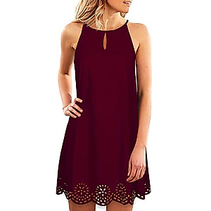 Padaleks Womens Summer Casual Sleeveless Tank Camisole Dresses Plain Racerback Midi Dress Floral Hollow Out Hem