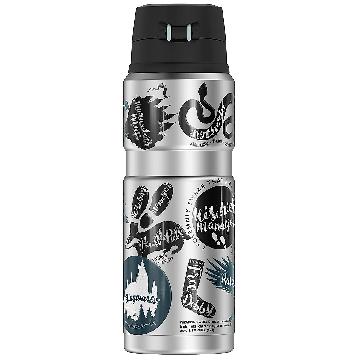 Harry Potter Hogwarts Stamp Collage THERMOS STAINLESS KING Stainless Steel Drink Bottle, Vacuum insulated & Double Wall, 24oz